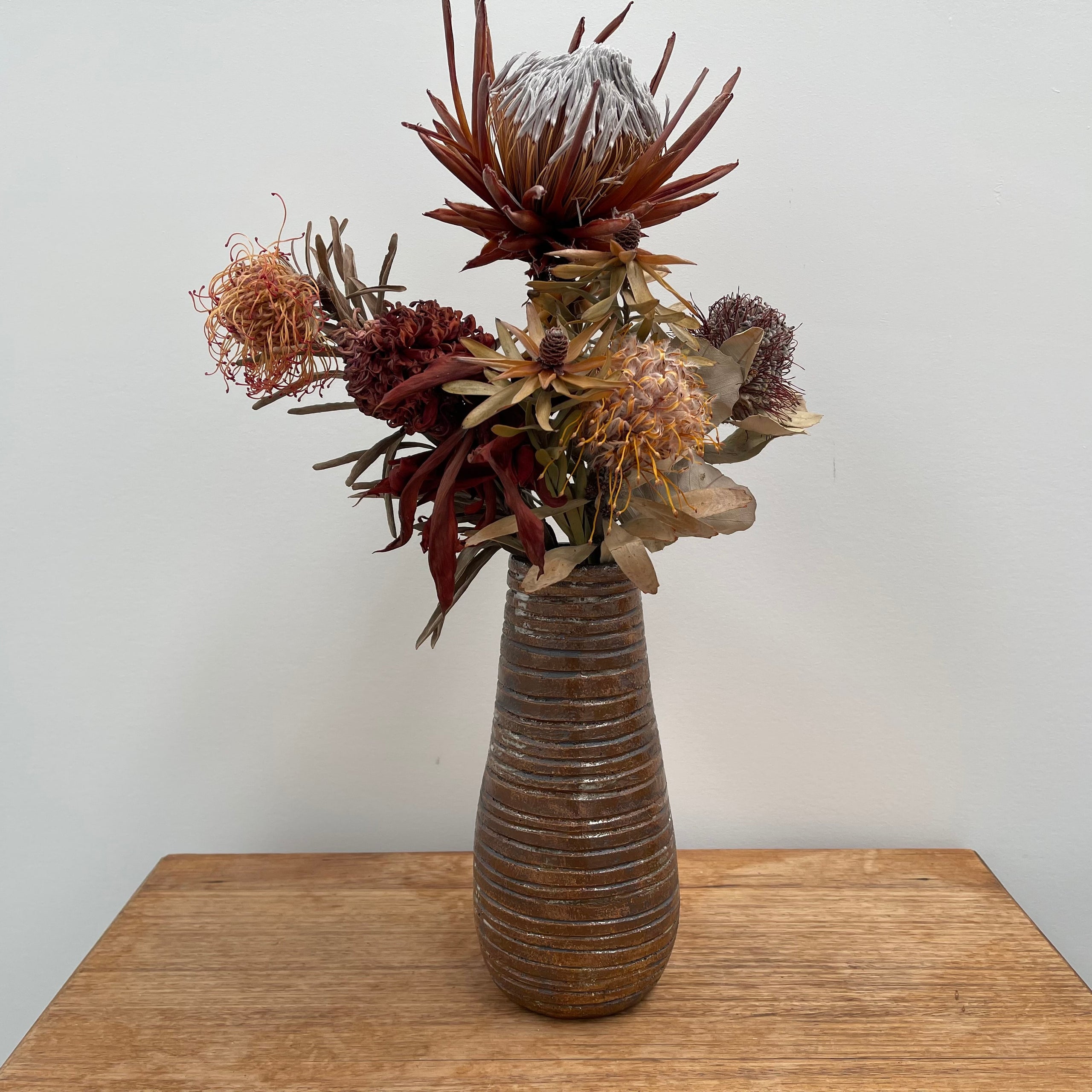 Rustic Brown Carved Vase | Red Fox Pottery
